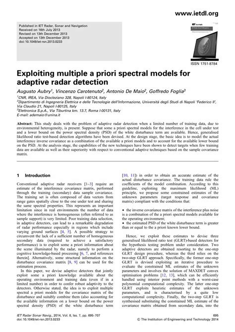 pdf exploiting multiple a priori spectral models for adaptive radar