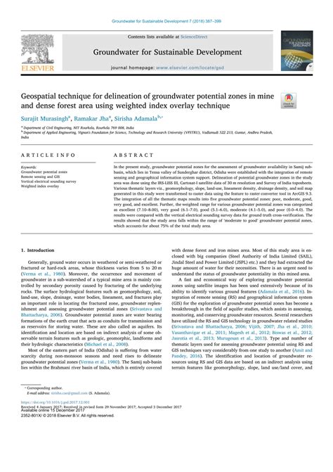 Pdf Geospatial Technique For Delineation Of Groundwater Potential Zones In Mine And Dense