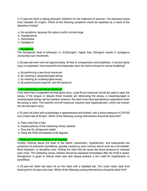 Neuro Practice Question A 17 Year Old Client Is Taking Phenytoin