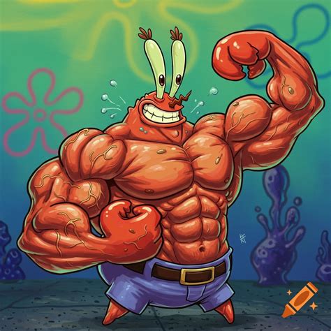 Cartoon Depiction Of A Heavily Muscled Mr Krabs From Spongebob Squarepants Flexing On Craiyon