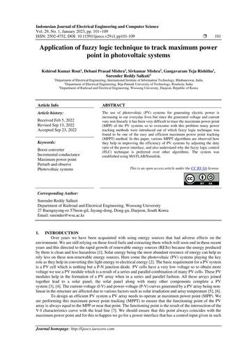 Application Of Fuzzy Logic Technique To Track Maximum Power Point In