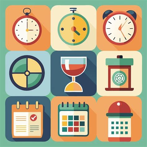 Colorful Flat Icons Of Time Management Tools Premium Ai Generated Vector