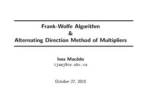 PDF Pt Frank Wolfe Algorithm Alternating Direction Method Frank Wolfe Algorithm