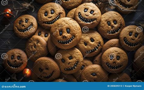 Stack Of Halloween Cookies With Evil Faces Generative Ai Illustrations