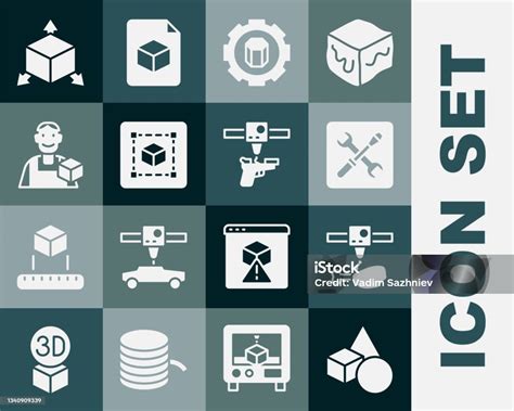기본 기하학적 모양 3d 프린터 치킨 레그 설정 기하학적 그림 큐브 그래픽 디자이너 Isometric 큐브 및 건 아이콘을 설정합니다 벡터 제조에 대한 스톡 벡터 아트 및