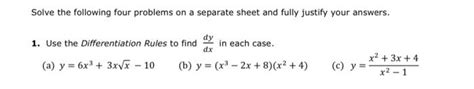 Solved Solve The Following Four Problems On A Separate Sheet