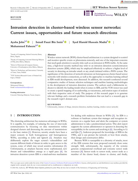 Pdf Intrusion Detection In Cluster‐based Wireless Sensor Networks