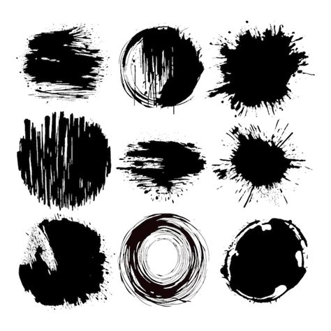 벡터 잉크 브러시 검정 선 및 원 세트 프리미엄 벡터