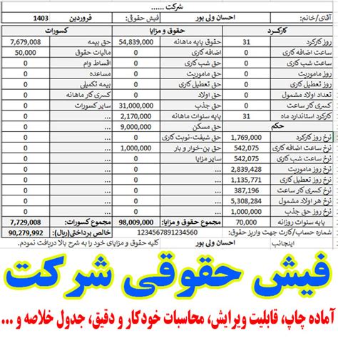 فایل اکسل فیش حقوقی رسمی شرکت 10 نفره