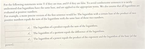 solved for the following statements write t ﻿if they are