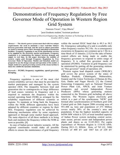 Demonstration Of Frequency Regulation By Free Grid System