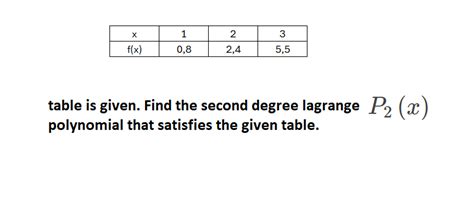 Solved Table Is Given Find The Second Degree Lagrange