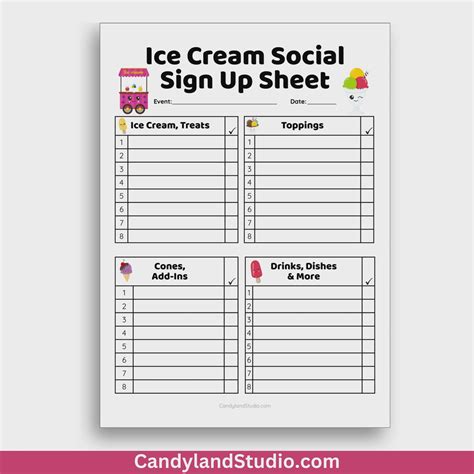 Ice Cream Sign Up Printable Social Sheets For Summer Party Planning