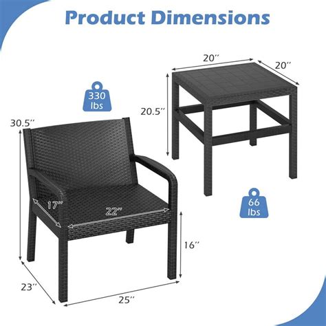 Costway 3 Piece Patio Furniture Set With 2 Modern Rattan Armchair And 25