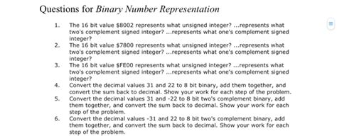 Solved Questions For Binary Number Representation 1 The 16