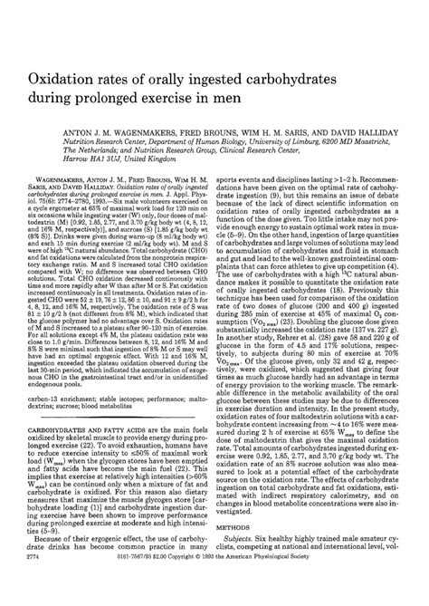 Pdf Oxidation Rates Of Orally Ingested Carbohydrates During Prolonged