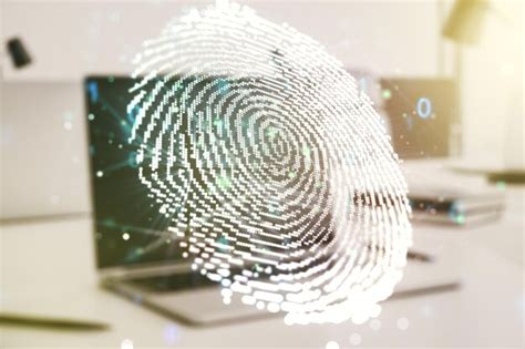 Premium Photo Multi Exposure Of Abstract Graphic Fingerprint Sketch On Modern Computer