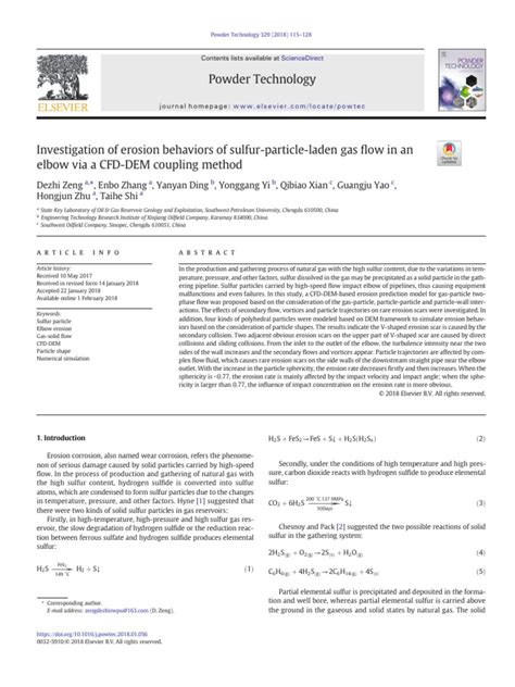 Investigation Of Erosion Behaviors Of Sulfur Particle Laden Gas Flow In An Pdf Force Fluid