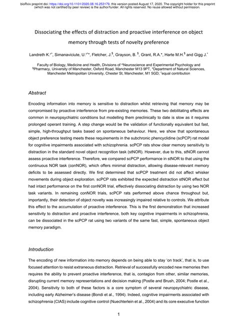 Pdf Dissociating The Effects Of Distraction And Proactive Interference On Object Memory