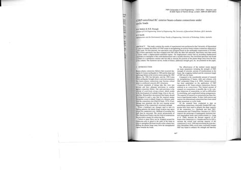 Pdf Cfrp Retrofitted Rc Exterior Beam Column Connections Under Cyclic Loads