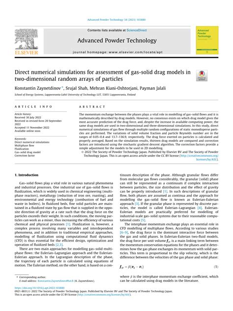 (PDF) Direct numerical simulations for assessment of gas-solid drag models in two-dimensional ...