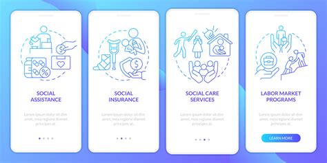 Social Protection Blue Gradient Onboarding Mobile App Screen Walkthrough 4 Steps Graphic