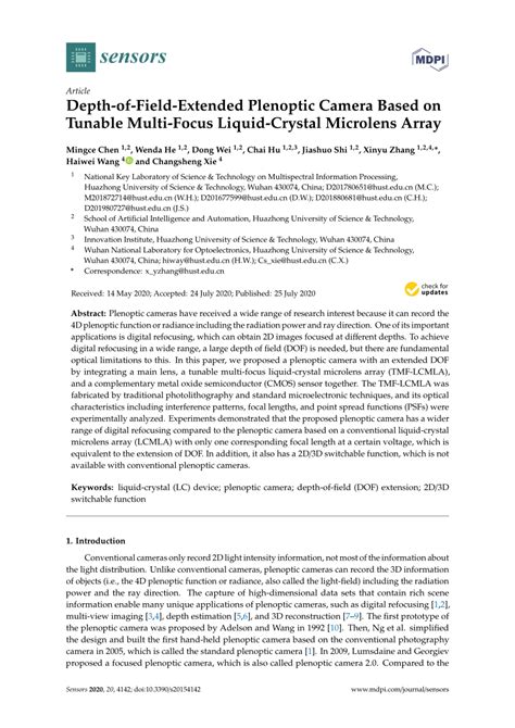 Pdf Depth Of Field Extended Plenoptic Camera Based On Tunable Multi