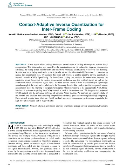 Pdf Context Adaptive Inverse Quantization For Inter Frame Coding