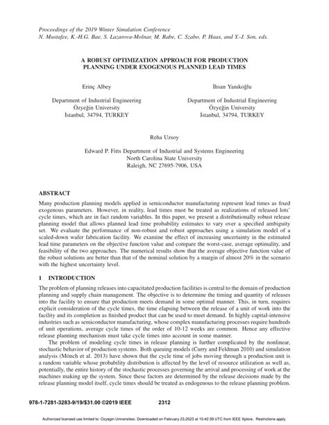 Pdf A Robust Optimization Approach For Production Planning Under
