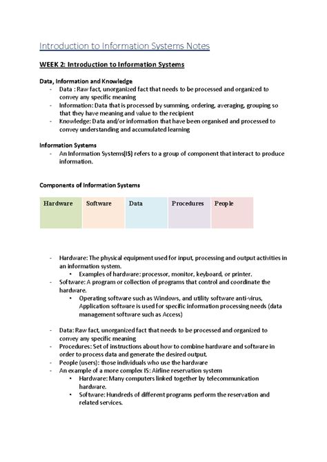 Week 1 Summary Week 1 Summary Introduction To Information Systems
