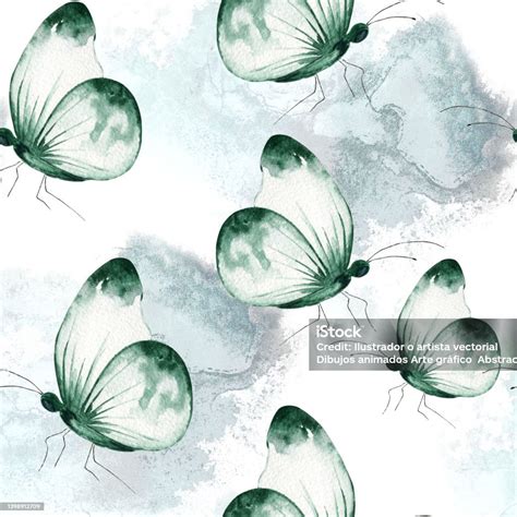 손으로 그린 수채화 밝은 다채로운 사실적인 나비와 반점의 원활한 패턴 고풍스런에 대한 스톡 벡터 아트 및 기타 이미지 고풍스런 곤충 그런지 이미지 기법 Istock
