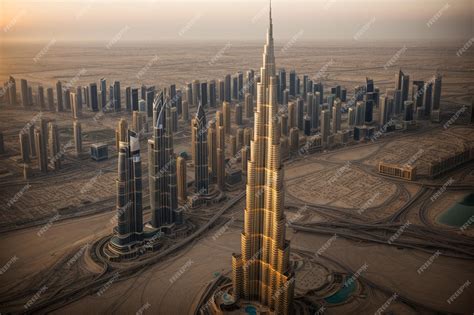세계 고층 빌딩 버즈 칼리파 타워 아랍 에미리트 두바이의 조감도 프리미엄 사진
