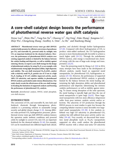 Pdf A Core Shell Catalyst Design Boosts The Performance Of Photothermal Reverse Water Gas