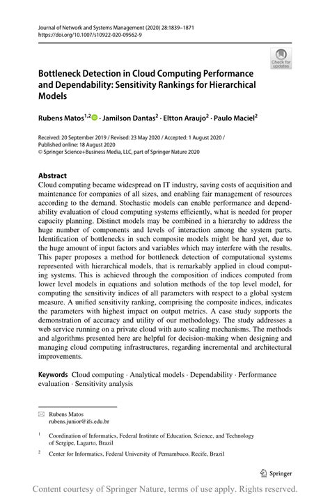 Bottleneck Detection In Cloud Computing Performance And Dependability Sensitivity Rankings For