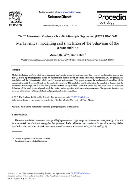 Pdf Mathematical Modelling And Simulation Of The Behaviour Of The Steam Turbine