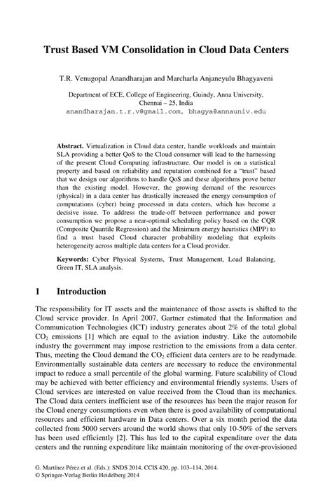 Pdf Trust Based Vm Consolidation In Cloud Data Centers
