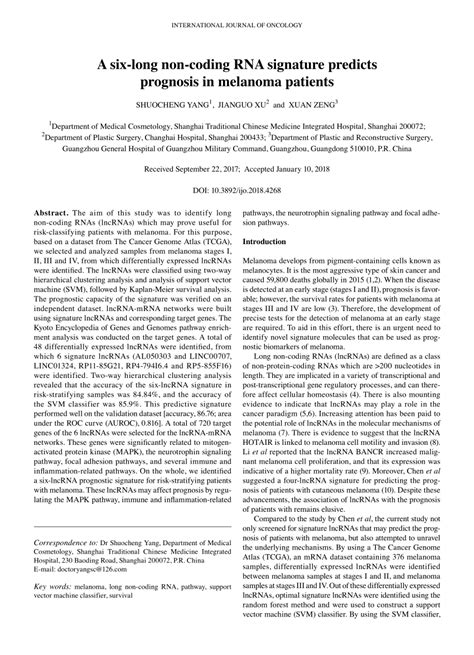 Pdf A Six Long Non Coding Rna Signature Predicts Prognosis In