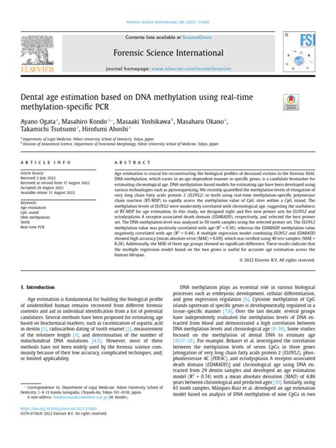 Dental Age Estimation Based On Dna Methylation Pdf Dna Methylation