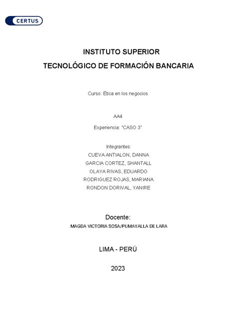 Aa4 Cccccccccccccccccccccccccccccccccccc Instituto Superior TecnolÓgico De FormaciÓn Bancaria