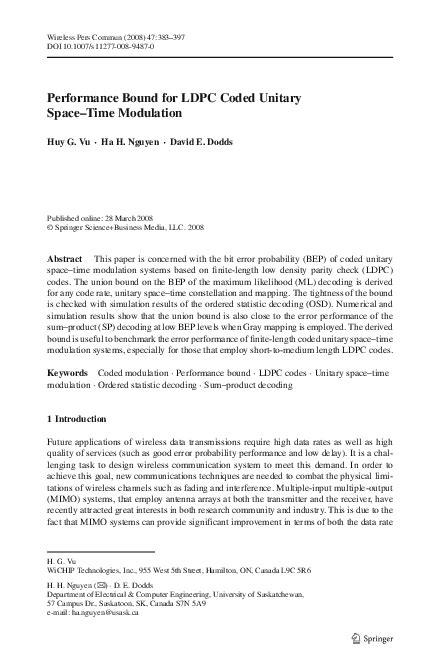 pdf performance bound for ldpc coded unitary space time modulation