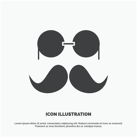 Moustache Hipster Movember Glasses Men Icon Glyph Vector Gray