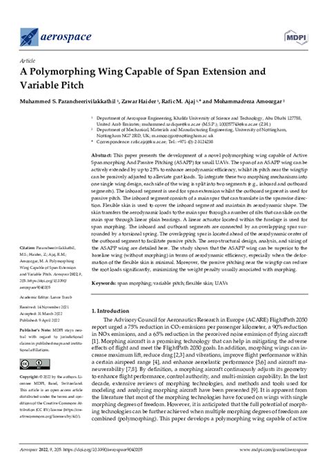 Pdf Polymorphing Wing With Active Span And Passive Pitch Control