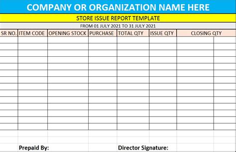 Store Items Issue Report Template Free Report Templates Stock Report