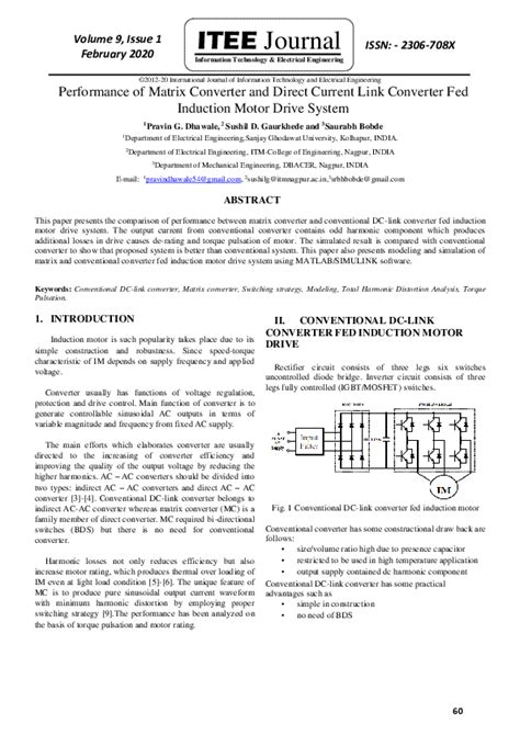 Pdf Performance Of Matrix Converter And Direct Current Link Converter Fed Induction Motor