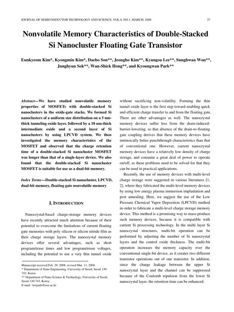 Pdf Nonvolatile Memory Characteristics Of Double Stacked Si
