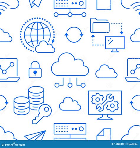 Cloud Data Storage Seamless Pattern With Line Icons Database