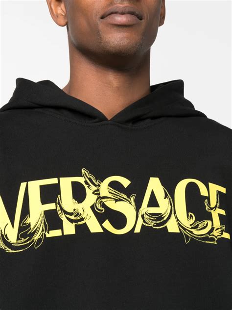 Versace Logo Print Cotton Hoodie Farfetch