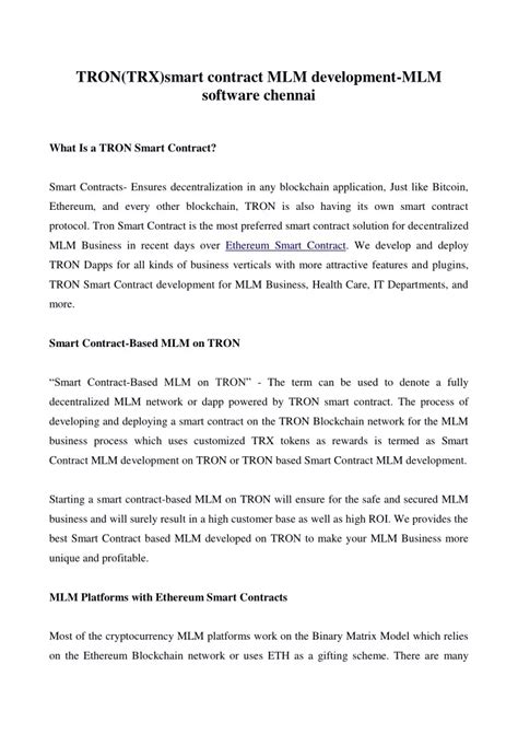 PPT TRON TRX Smart Contract MLM Development MLM Software Chennai PowerPoint Presentation ID