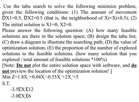 Solved Use The Tabu Search To Solve The Following Minimize