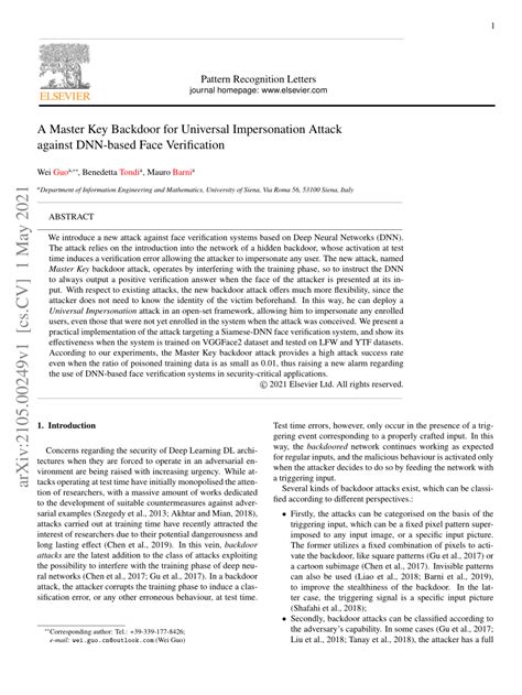 Pdf A Master Key Backdoor For Universal Impersonation Attack Against Dnn Based Face Verification